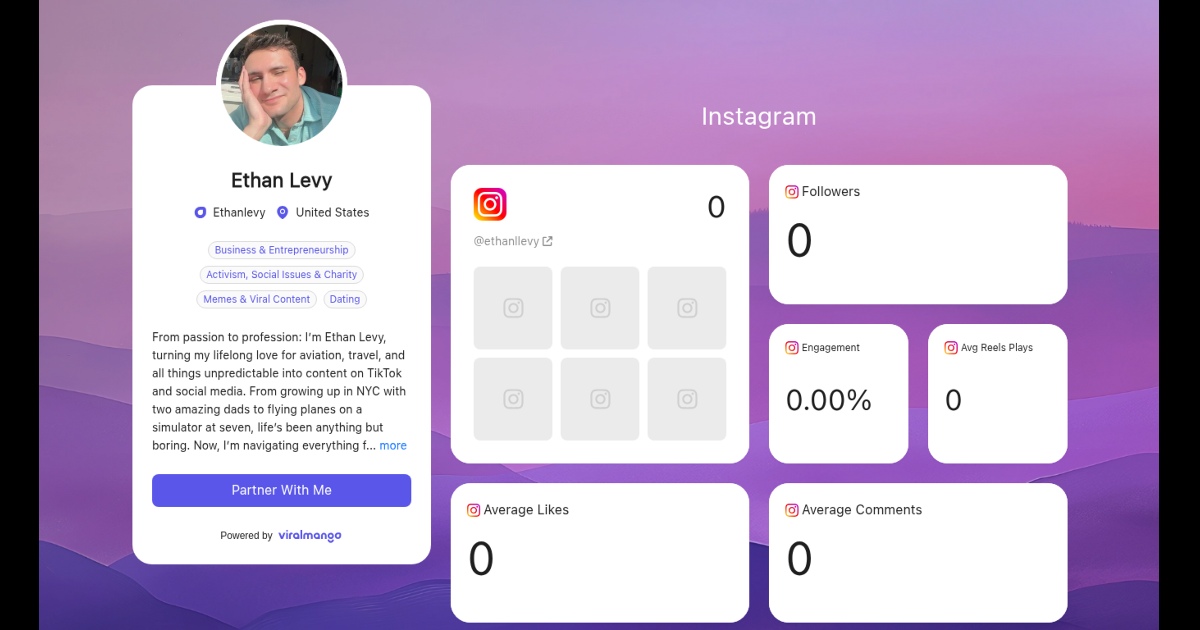 Ethan Levy Instagram and TikTok Influencer Media Kit - ViralMango