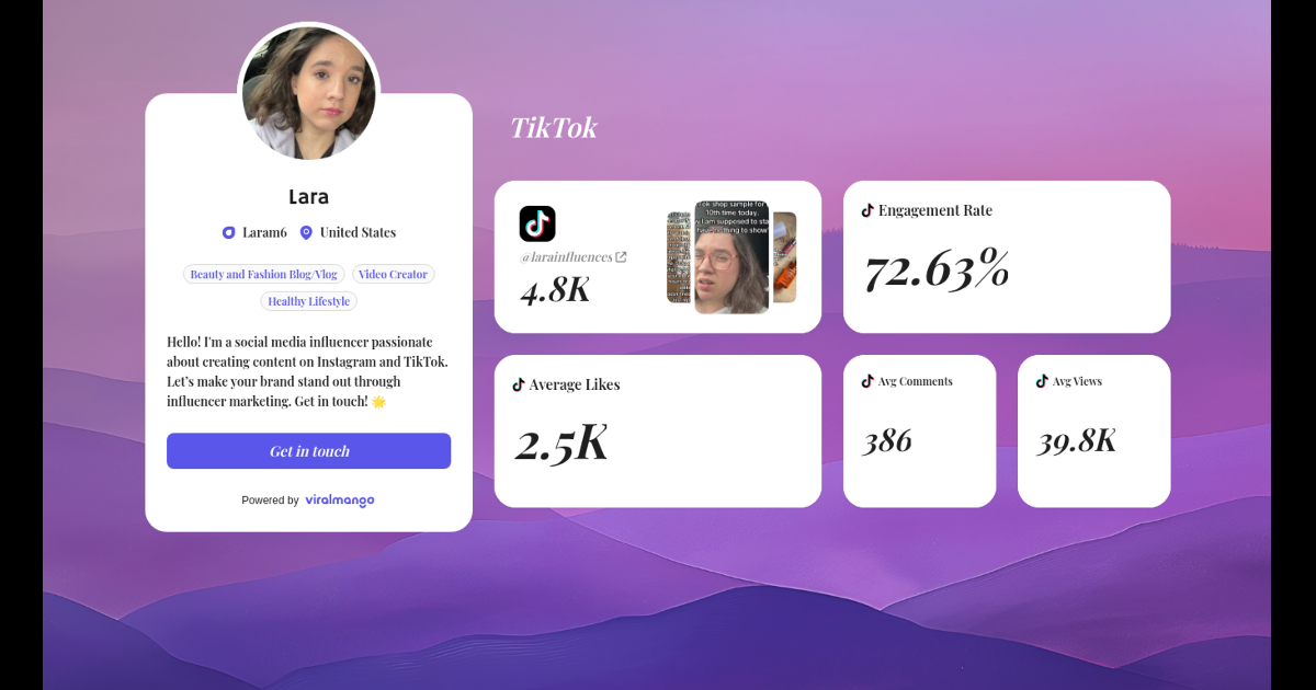 Lara Instagram and TikTok Influencer Media Kit - ViralMango
