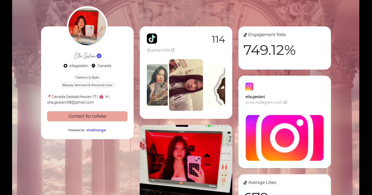 Ella Instagram and TikTok Influencer Media Kit - ViralMango