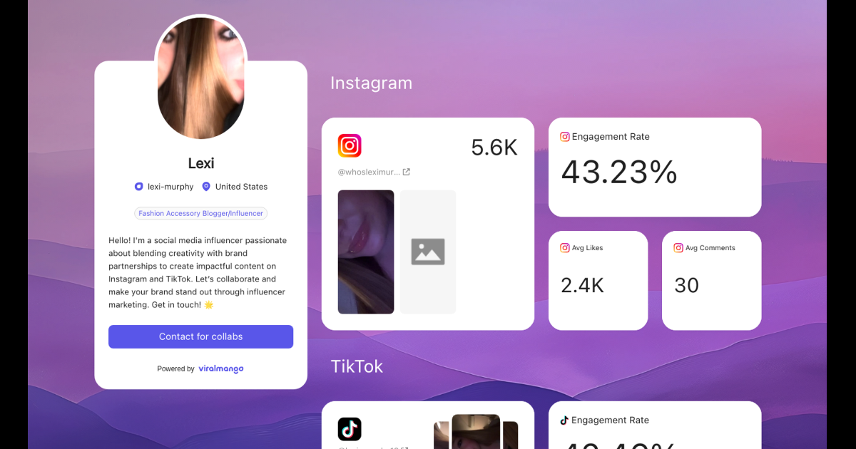 Lexi Instagram and TikTok Influencer Media Kit - ViralMango