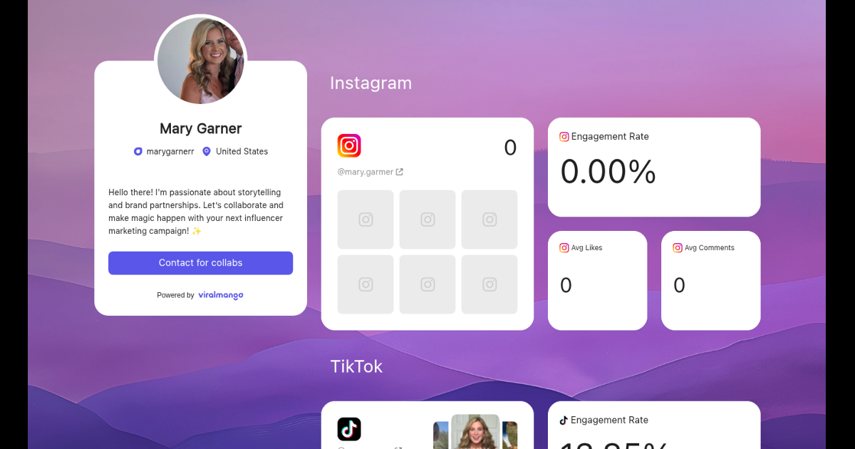 Mary Garner Instagram and TikTok Influencer Media Kit - ViralMango
