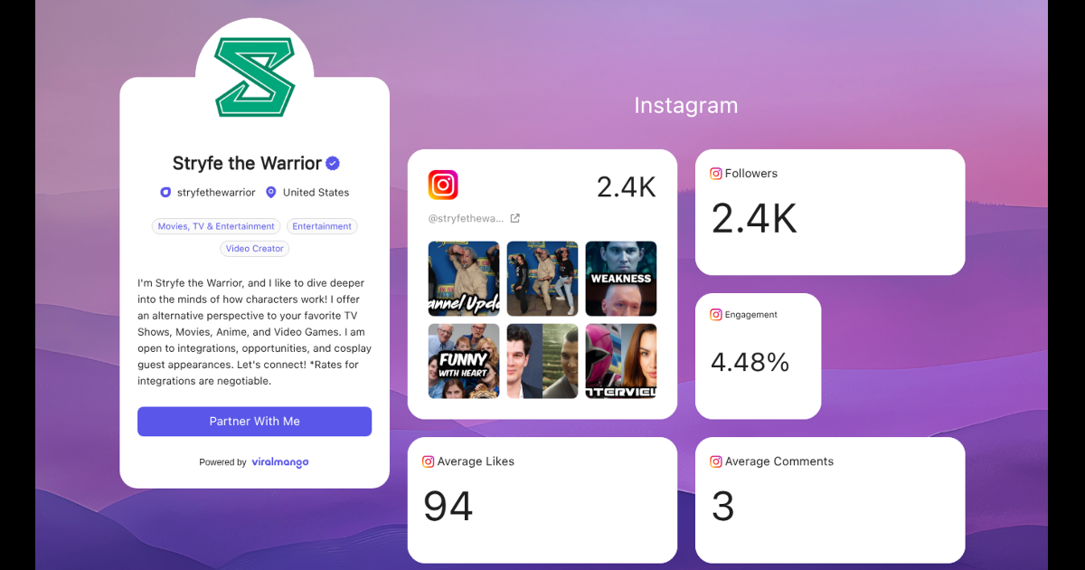 Stryfe the Warrior Instagram and TikTok Influencer Media Kit - ViralMango
