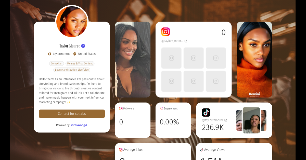 Taylor Monroe Instagram and TikTok Influencer Media Kit - ViralMango